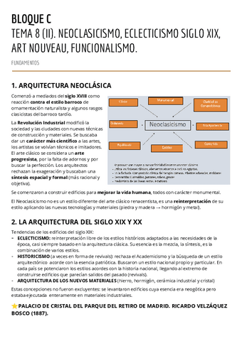 FUNDAMENTOS - TEMA 8 (II) - NEOCLASICISMO, ECLECTICISMO, SIGLO XIX, ART NOUVEAU, FUNCIONALISMO..pdf