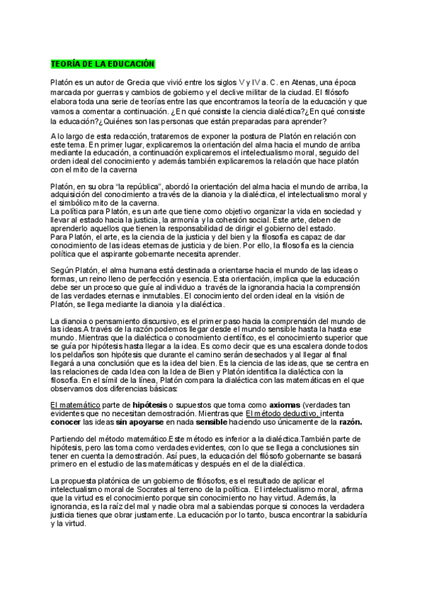 Redaccion Platon Teoria De La Educacion Pdf