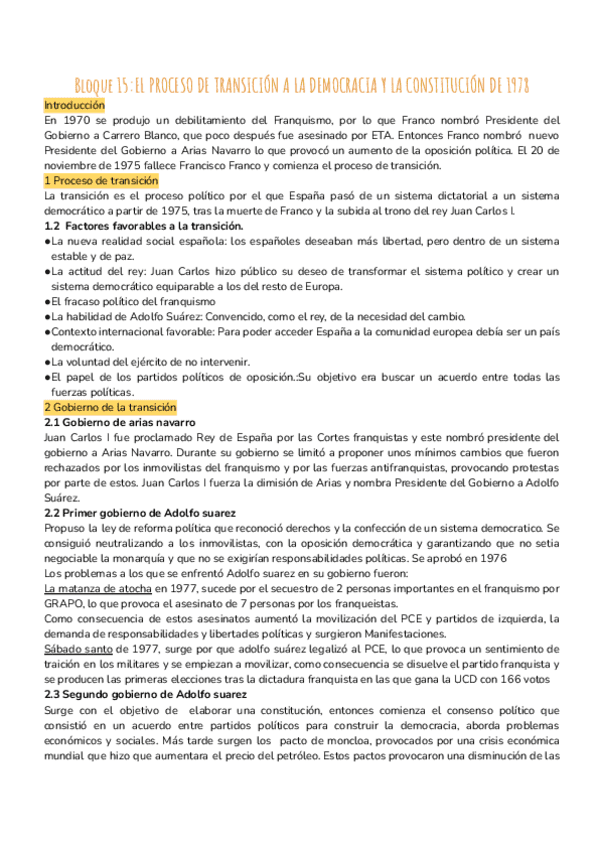 Bloque 15el Proceso De Transicion A La Democracia Y La Constitucion De