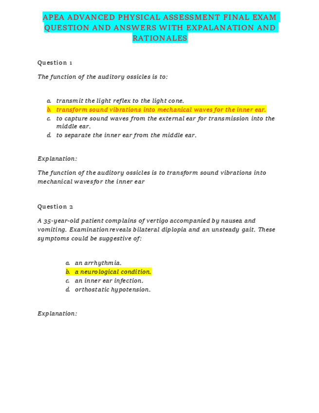 APEA-ADVANCED-PHYSICAL-ASSESSMENT-FINAL-EXAM-QUESTION-AND-ANSWERS-WITH ...