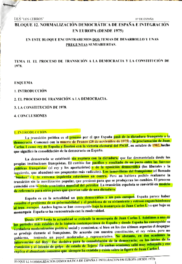Bloque 12 Tema 11 El Proceso De Transicion A La Democracia Y La