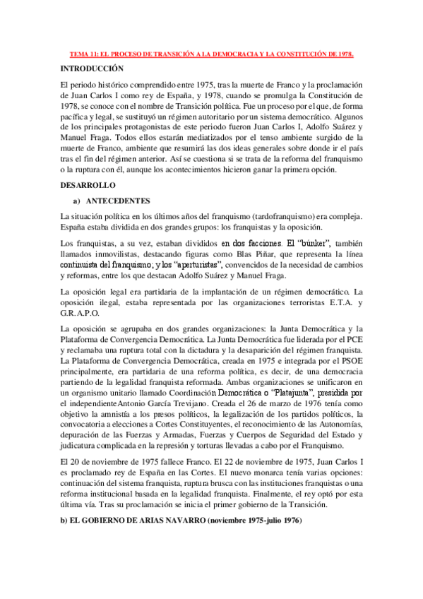 Tema 11el Proceso De Transicion A La Democracia Y La Constitucion De