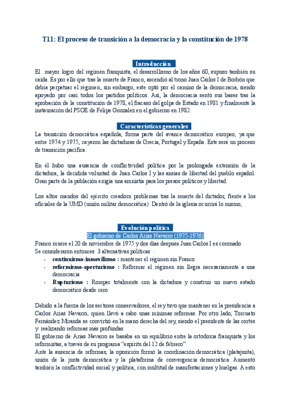 T11 El Proceso De Transicion A La Democracia Y La Constitucion De 1978 Pdf