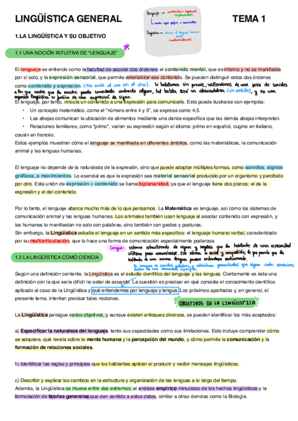 Tema 1 La Linguistica Y Su Objetivo Resumen Ejercicios Pdf Pdf