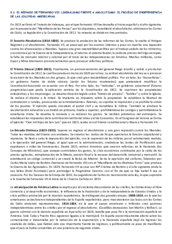 5.3. El reinado de Fernando VII liberalismo frente a absolutismo. El proceso de independencia de ...
