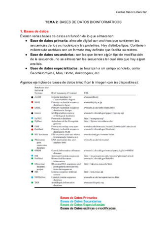 GENÓMICA Y BIOINFORMÁTICA - Tema 2 - BASES DE DATOS.pdf