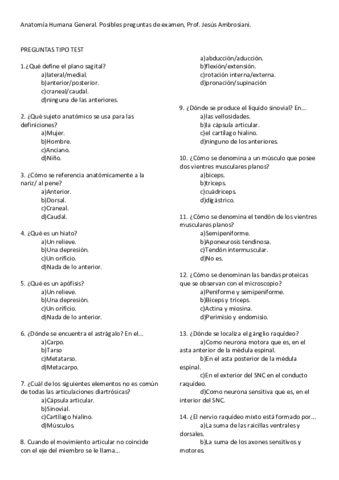 Tipo Test Anatomía Humana General Pdf