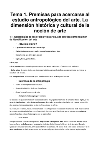Tema 1. Premisas para acercarse al estudio antropológico del arte. La dimensión histórica y ...