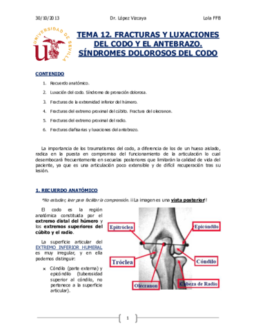 Tema 12. FRACTURAS Y LUXACIONES DEL CODO Y EL ANTEBRAZO. Patología Quirúrgica II. Lola.pdf