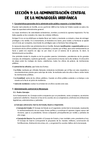 Lección 9. La Administración Central