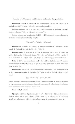 Leccion 13. Cuerpo de escision de un polinomio. Cuerpos finitos.pdf