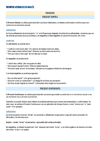 Tiempos Verbales En Inglés Pdf