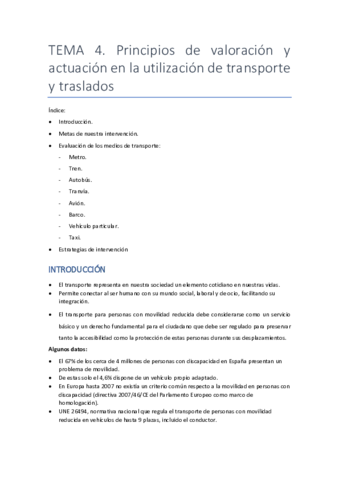 TEMA 4. Principios de valoración y actuación en la utilización de transporte y traslados. Alumno ...